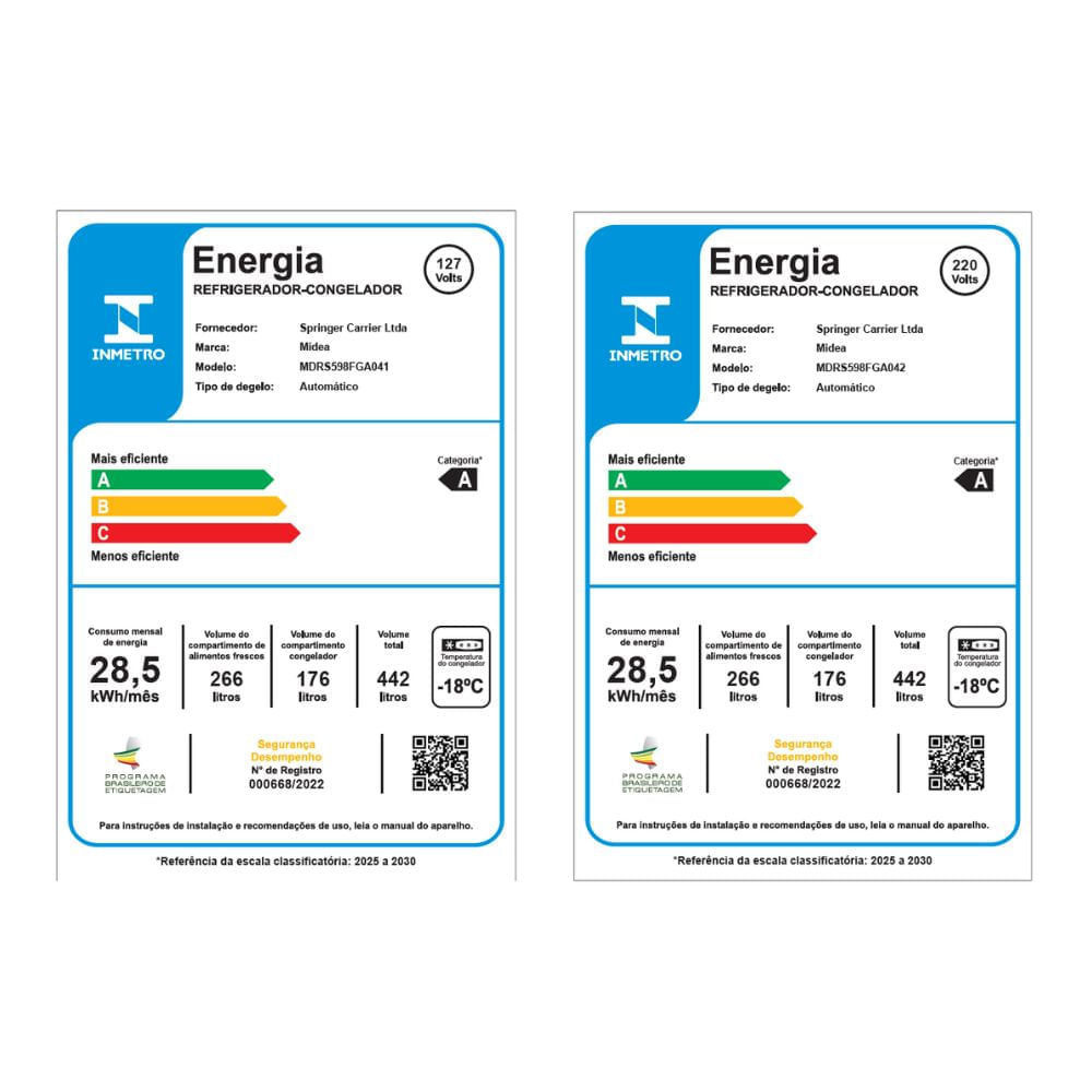 Geladeira Side by Side: 442L Inverter Inox | Midea | Midea